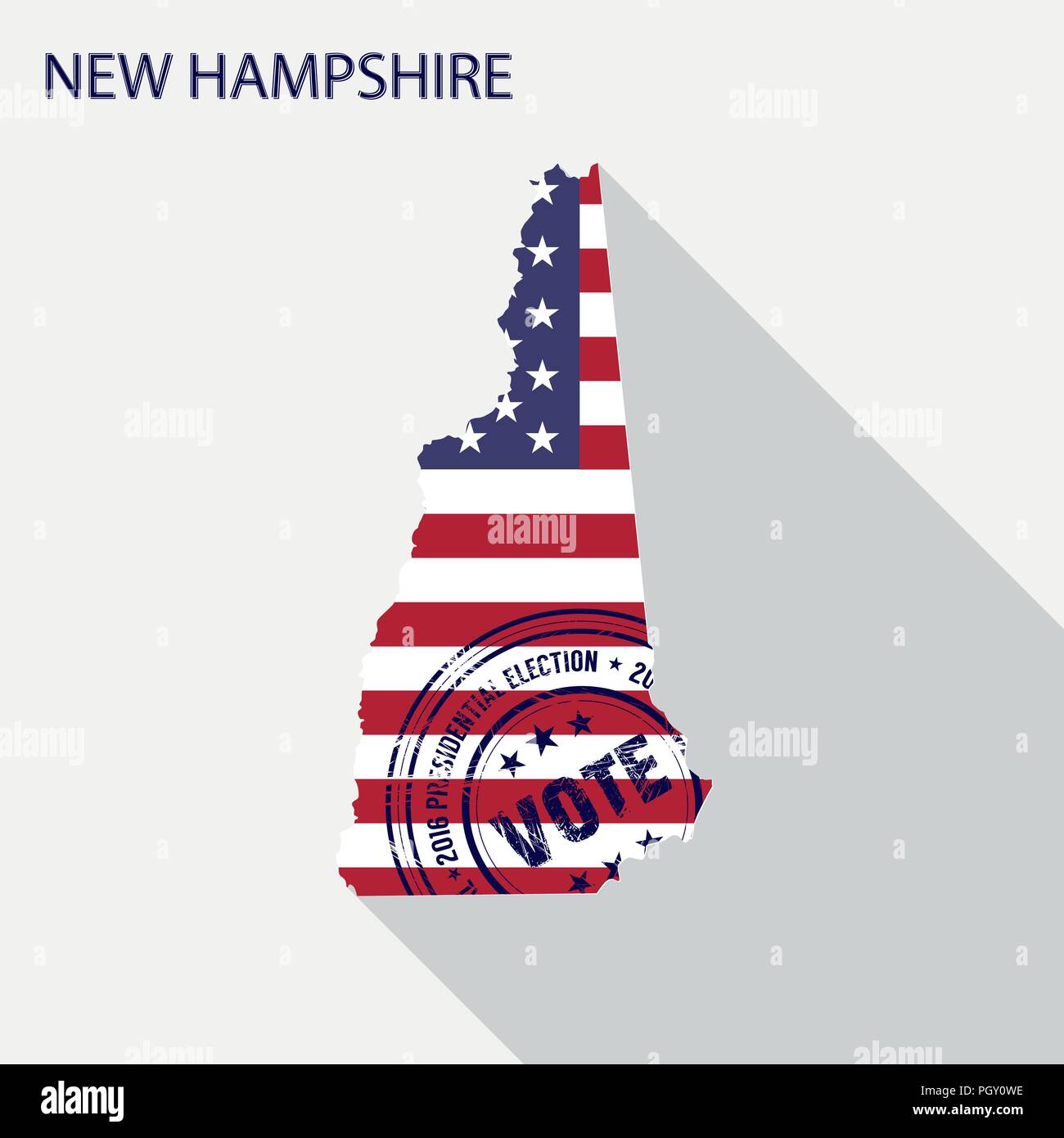 State of New Hampshire vector graphic map with flag and presidential ...
