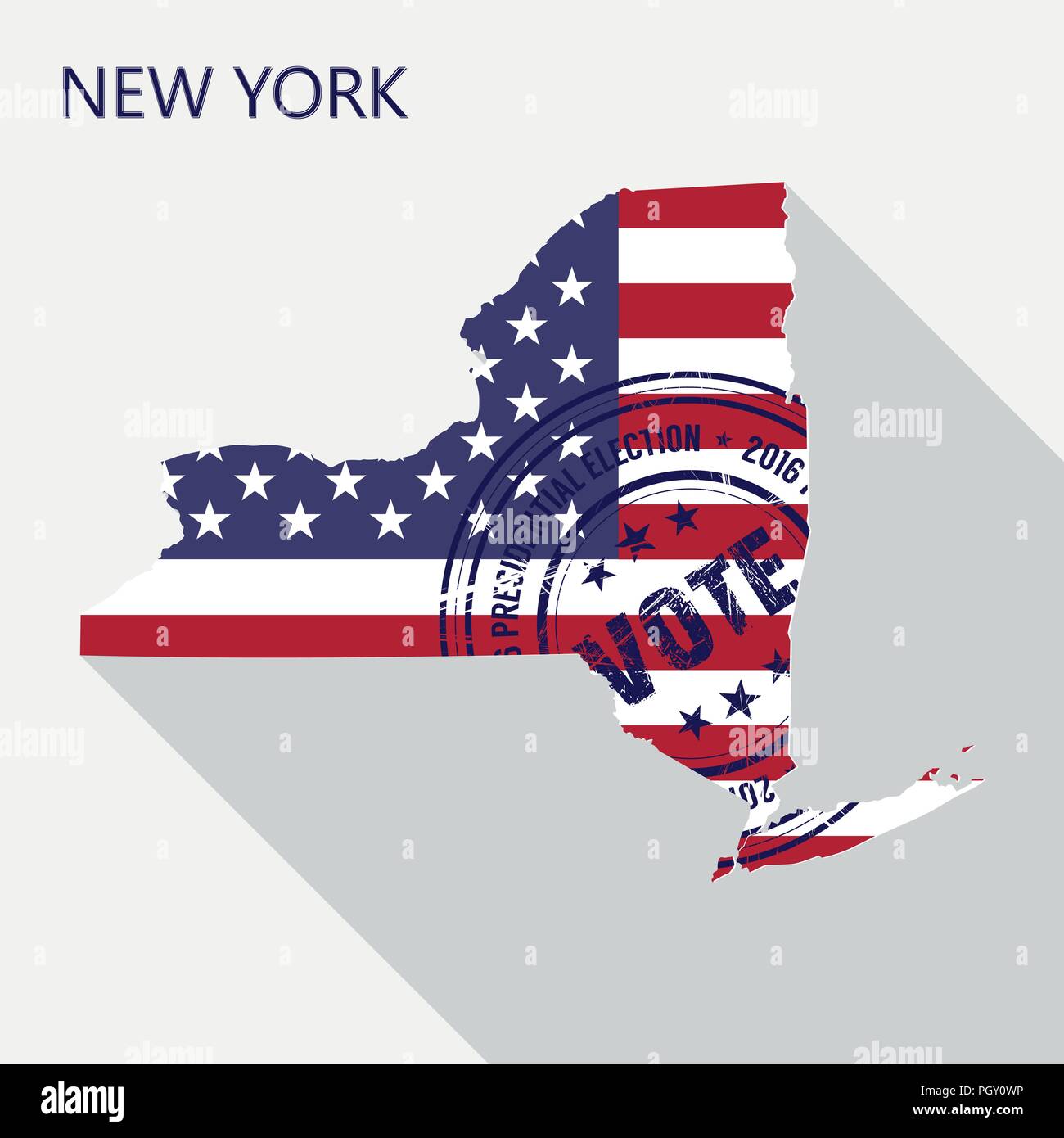 State of New York vector graphic map with flag and presidential day ...