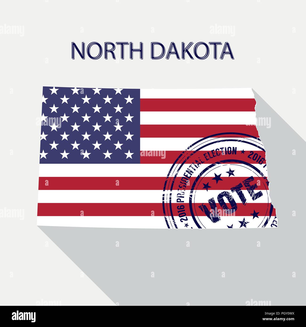 State of North Dakota vector graphic map with flag and presidential day ...