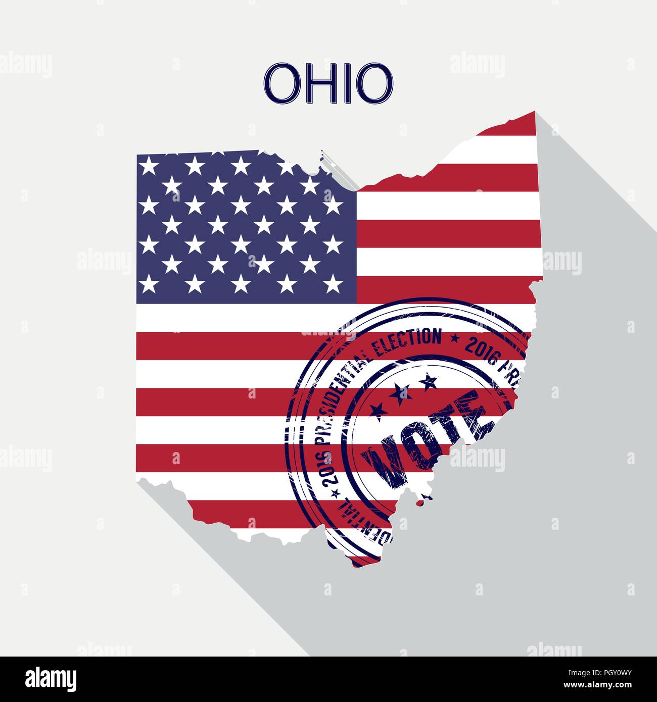 State of Ohio vector graphic map with flag and presidential day vote ...