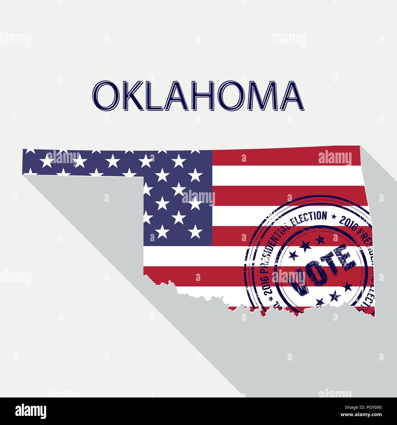 State of Oklahoma vector graphic map with flag and presidential day ...