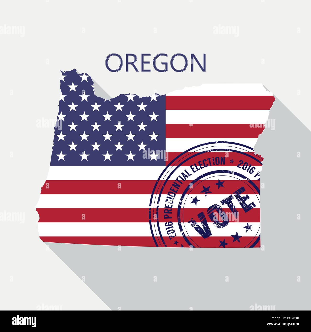 State of Oregon vector graphic map with flag and presidential day vote ...