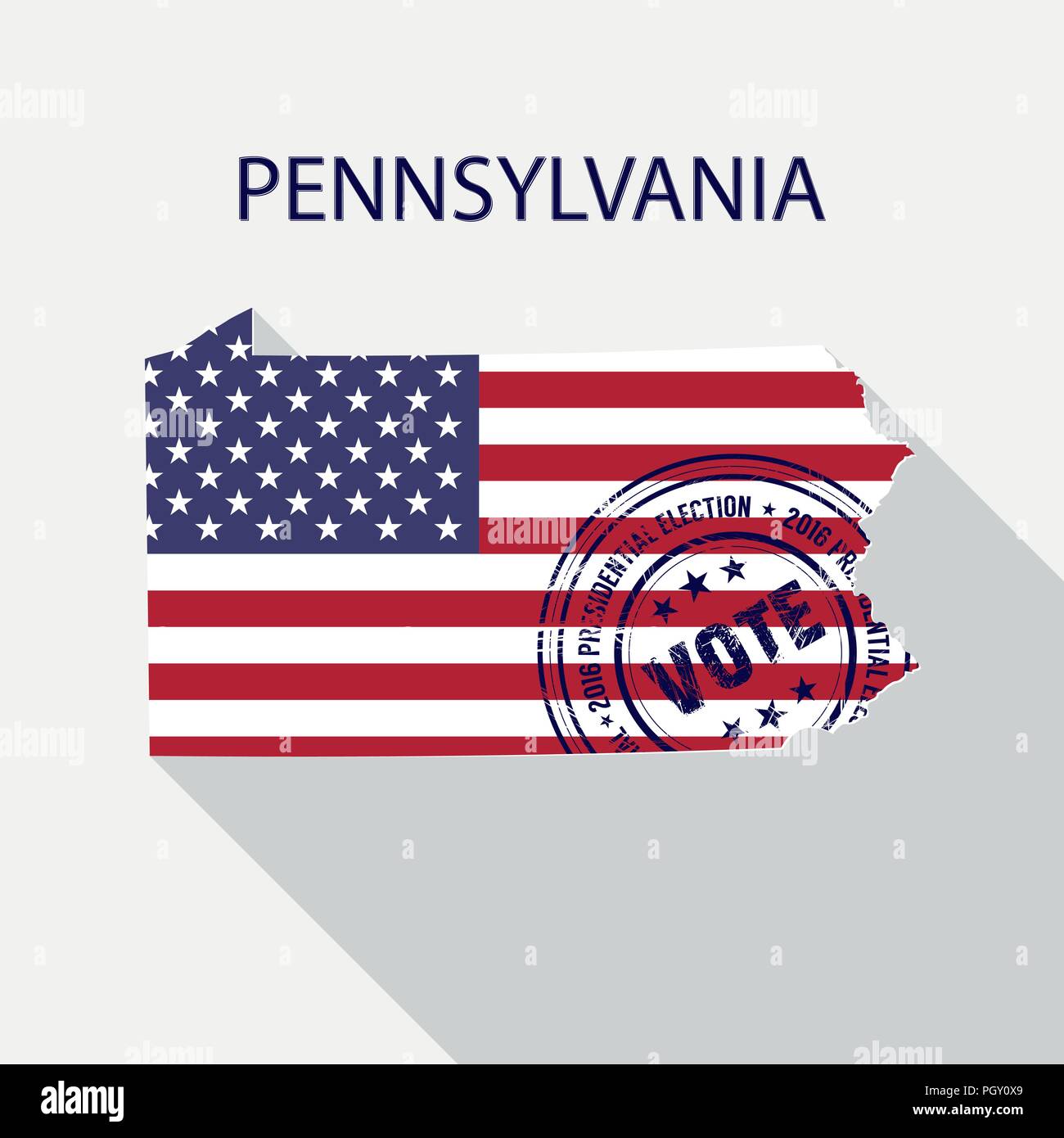 State of Pennsylvania vector graphic map with flag and presidential day ...