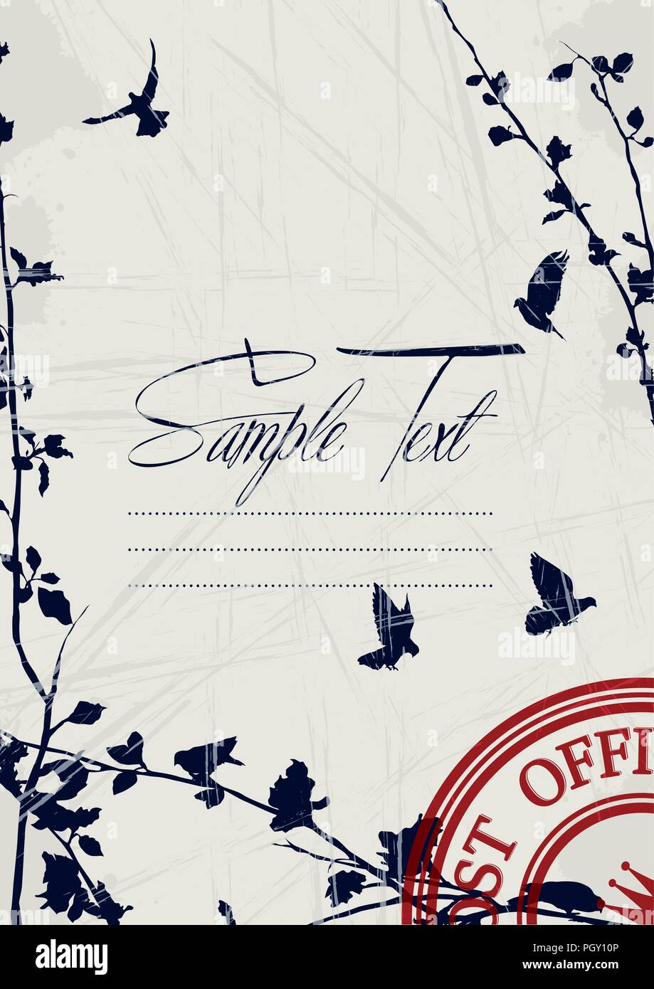 Sample text card design with pigeon and tree silhouettes Stock Vector ...