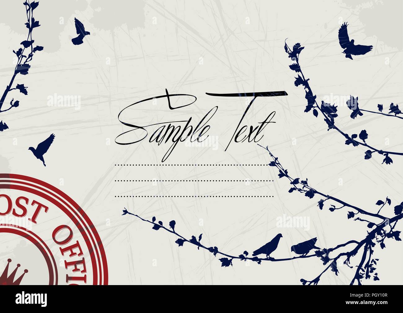 Sample text card design with pigeon and tree silhouettes Stock Vector ...