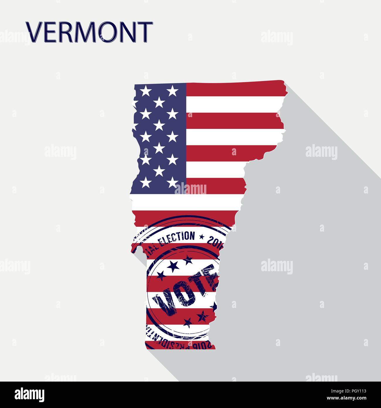 State of Vermont vector graphic map with flag and presidential day vote ...