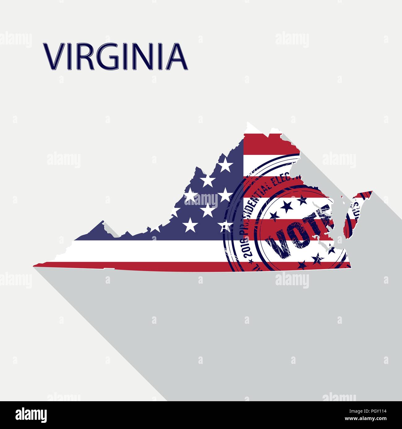 State of Virginia vector graphic map with flag and presidential day ...