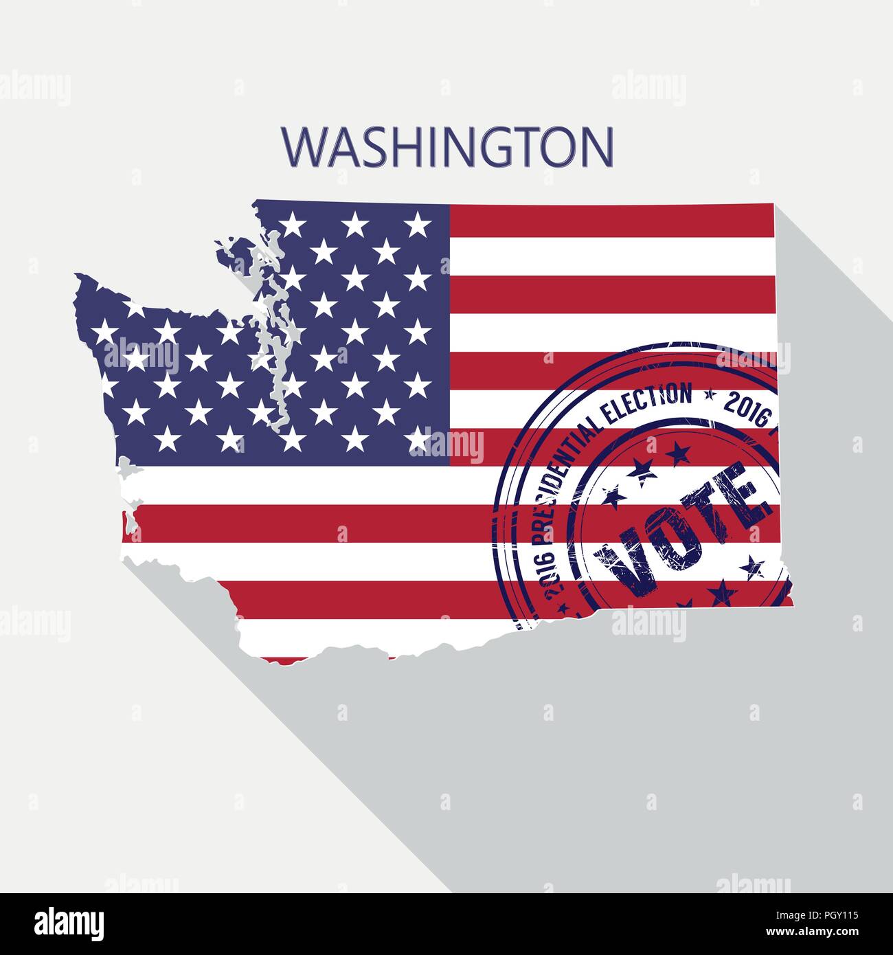 State of Washington vector graphic map with flag and presidential day ...