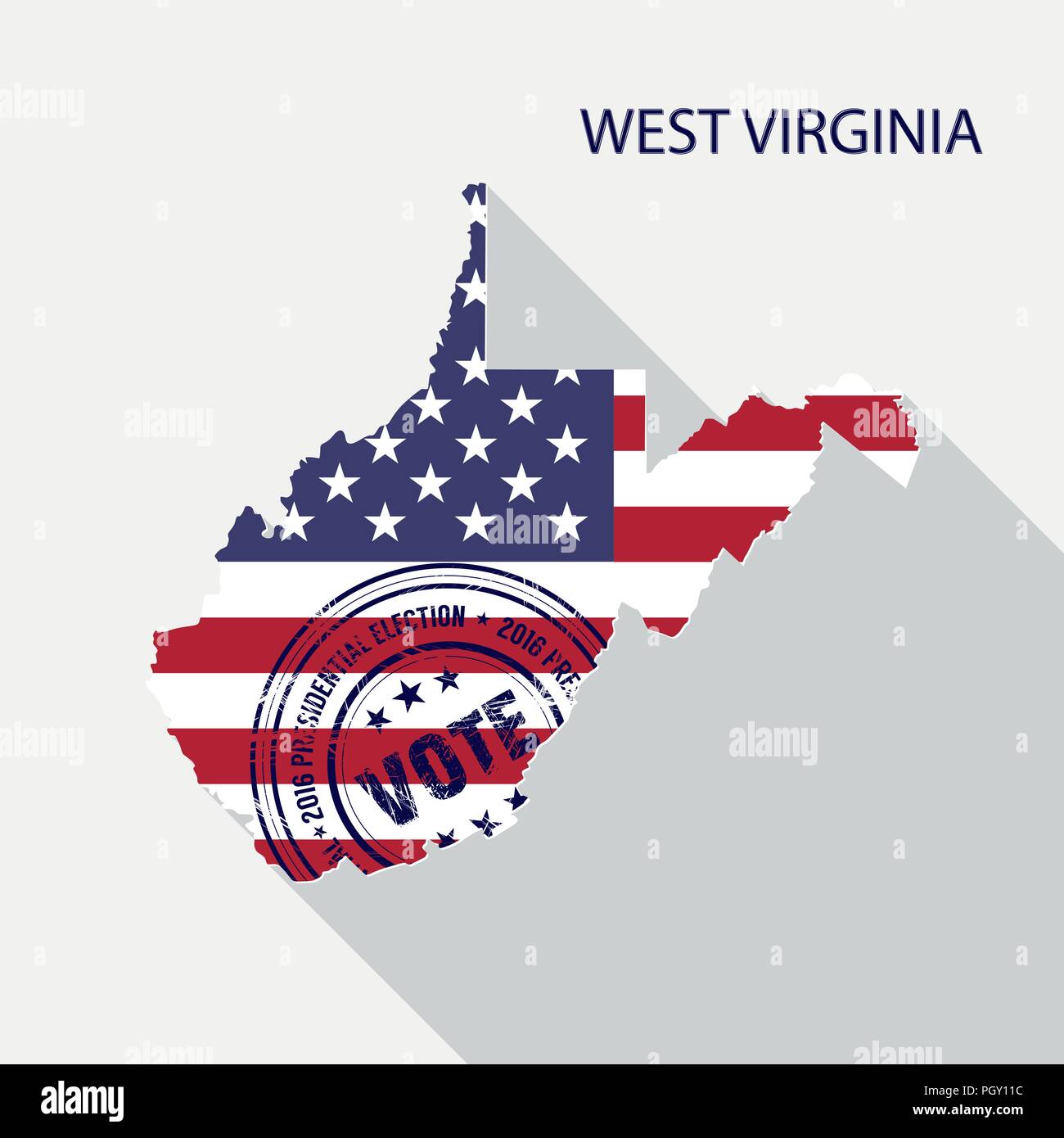 State of West Virginia vector graphic map with flag and presidential ...