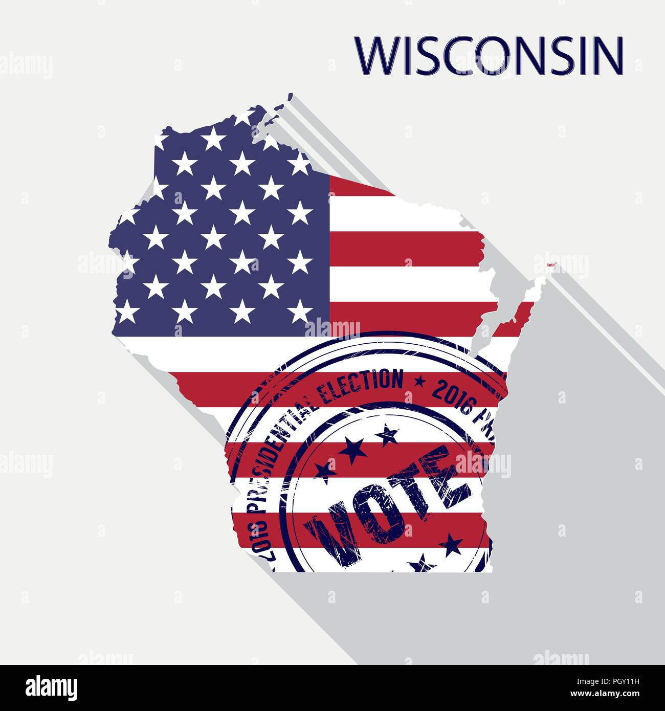 State of Wisconsin vector graphic map with flag and presidential day ...