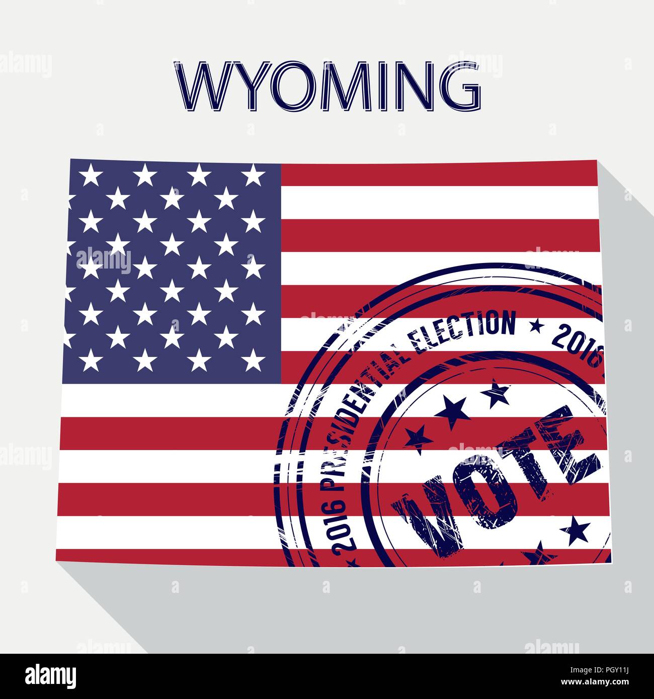 State of Wyoming vector graphic map with flag and presidential day vote ...