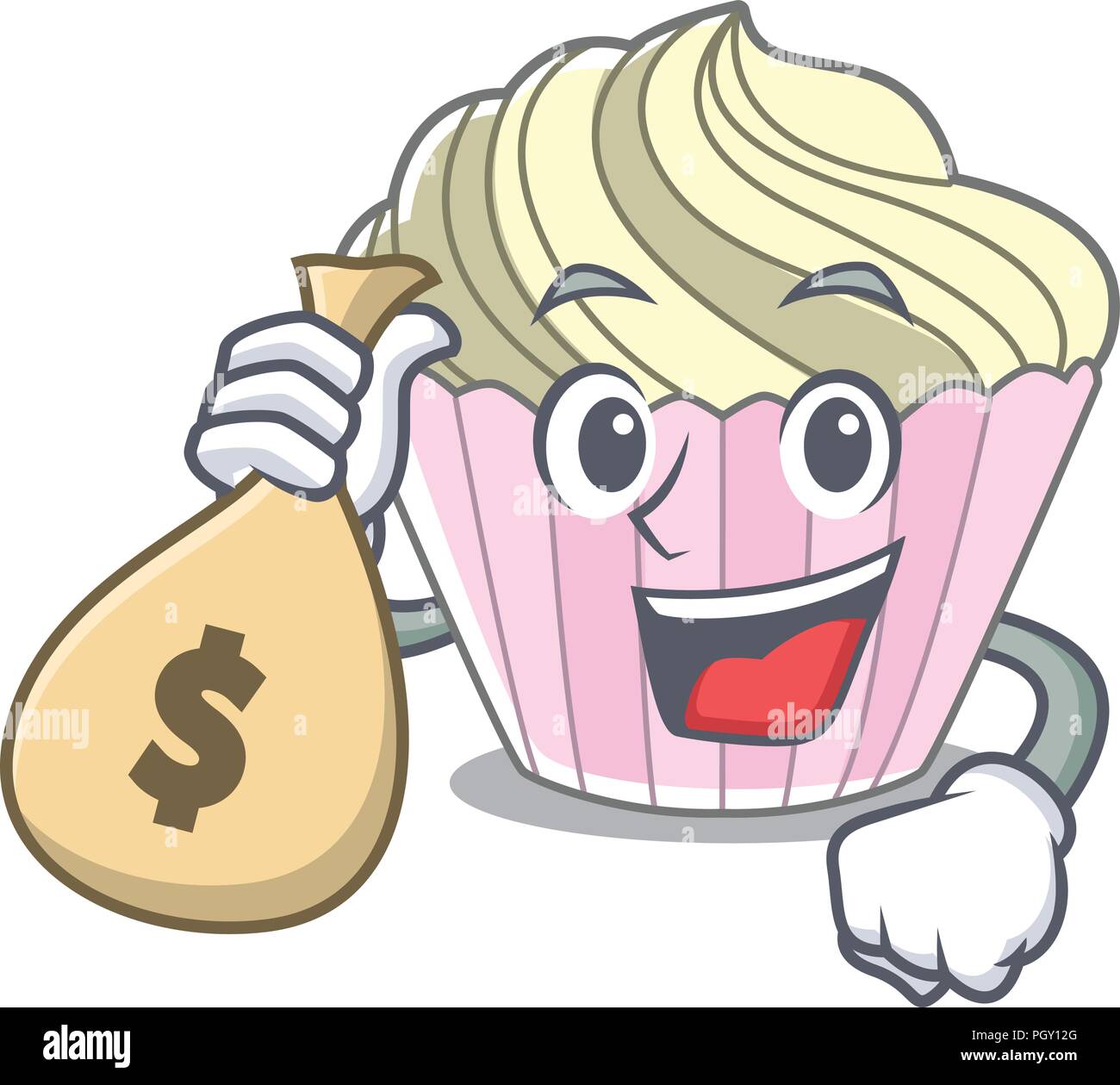With money bag cake meringue with in character cartoon vector ...
