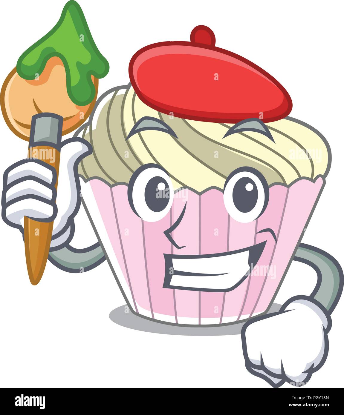 Artist Cake Meringue With In Character Cartoon Vector Illustration