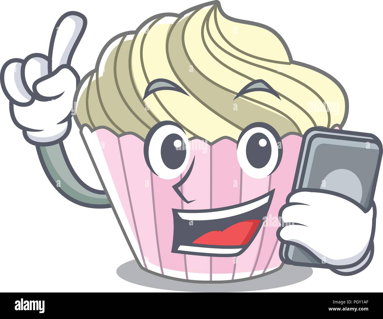 With phone cake meringue with in character cartoon vector illustration ...