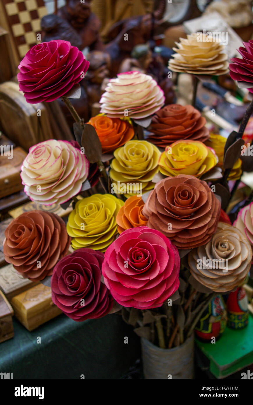 Hand made roses Various of colors made of wood Stock Photo - Alamy