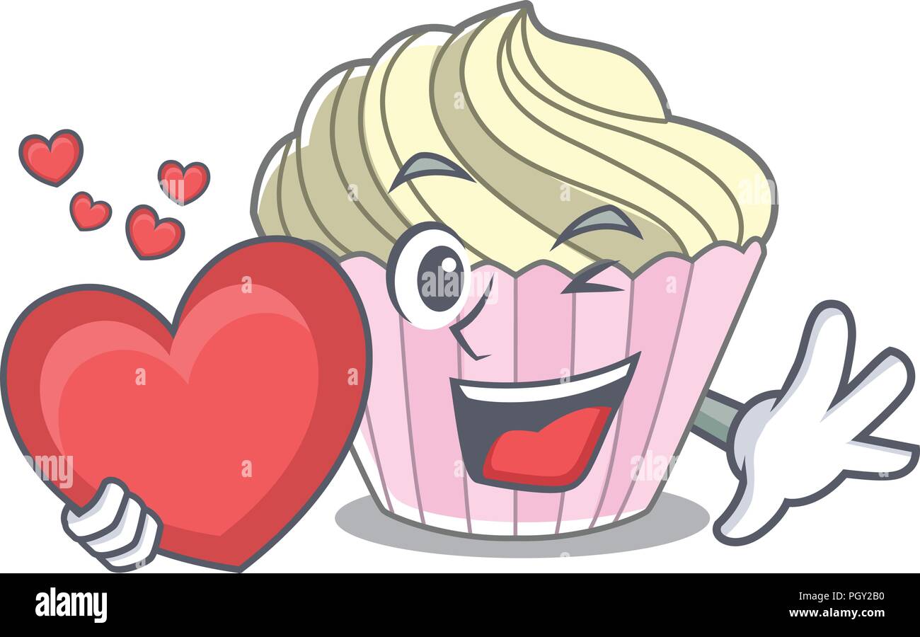 With heart dessert meringue cake isolated mascot cartoon vector ...