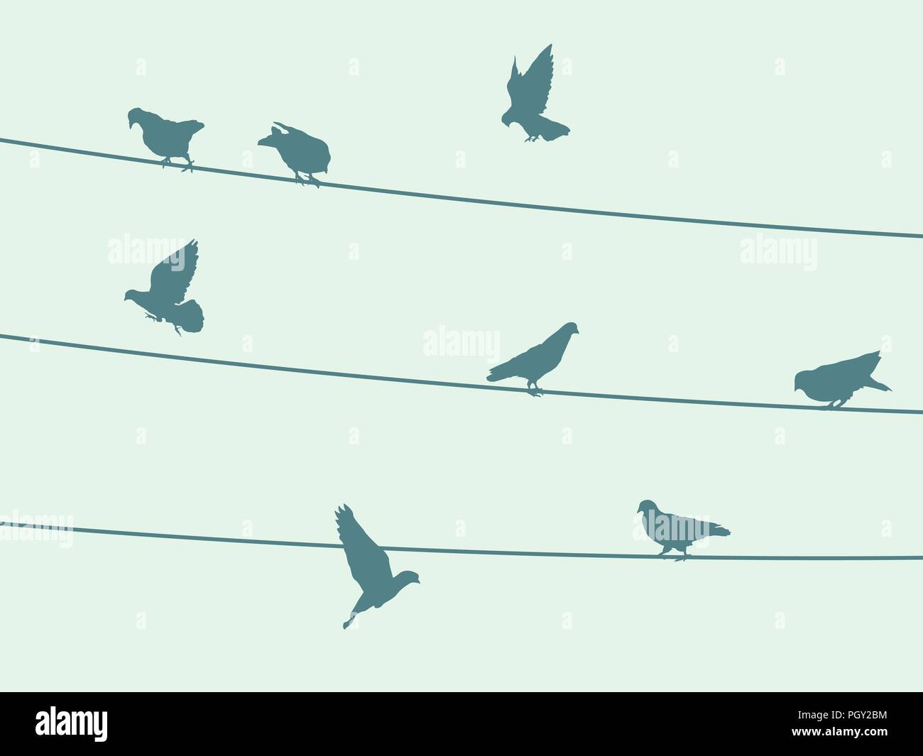 Vector background illustration with birds on wire Stock Vector Image ...