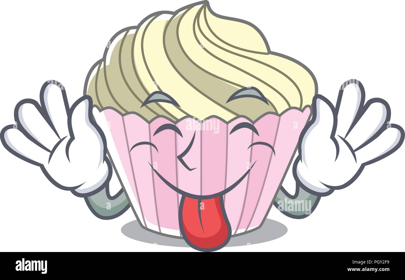 Tongue out yummy meringue cake on mascot cartoon vector illustration ...