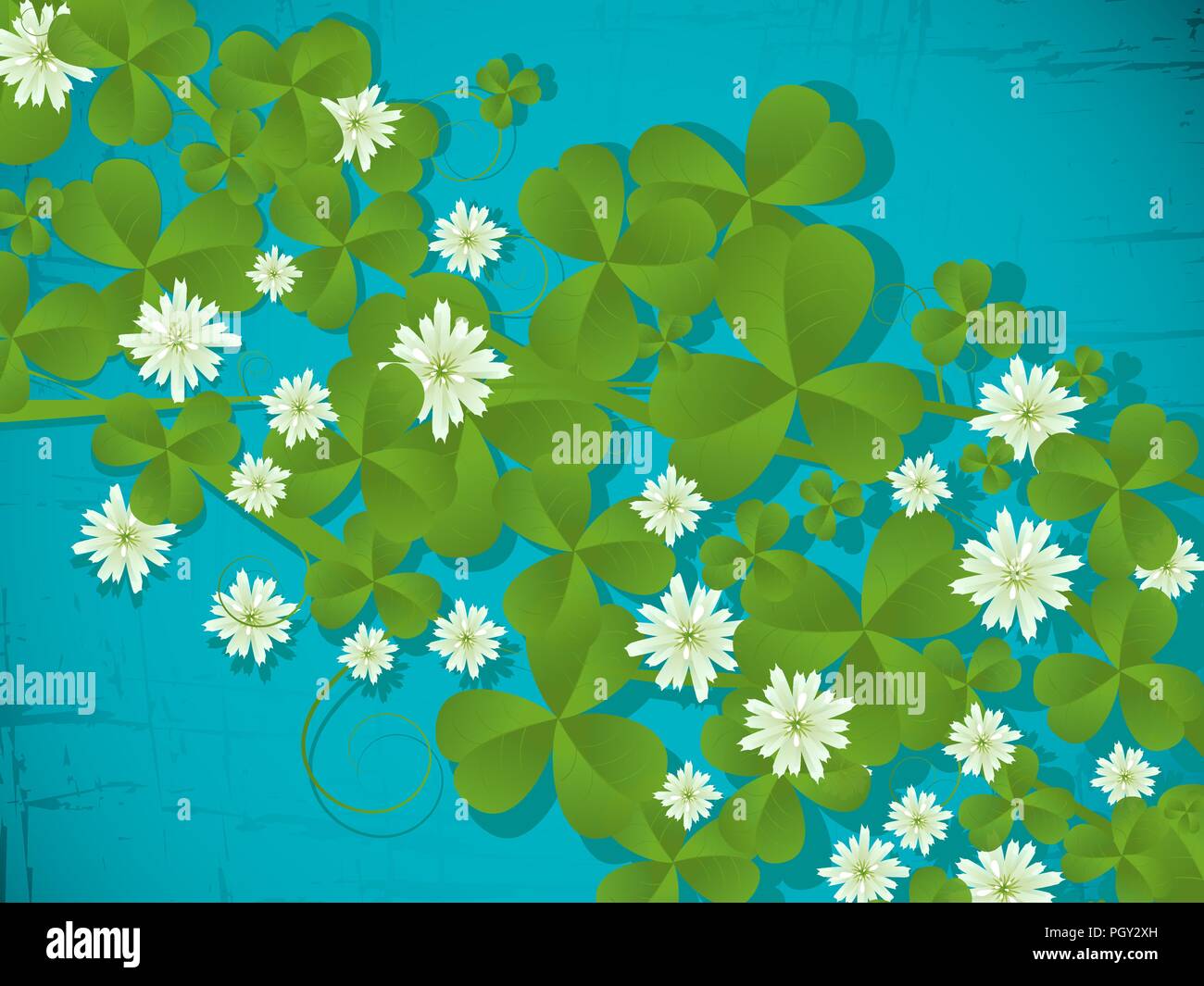 Grunge background with clover leaves and flowers Stock Vector Image ...