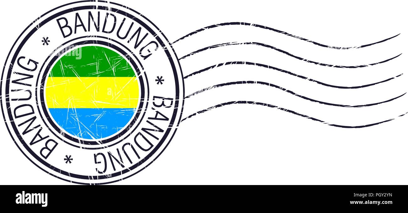 Bandung city grunge postal stamp and flag on white background Stock ...