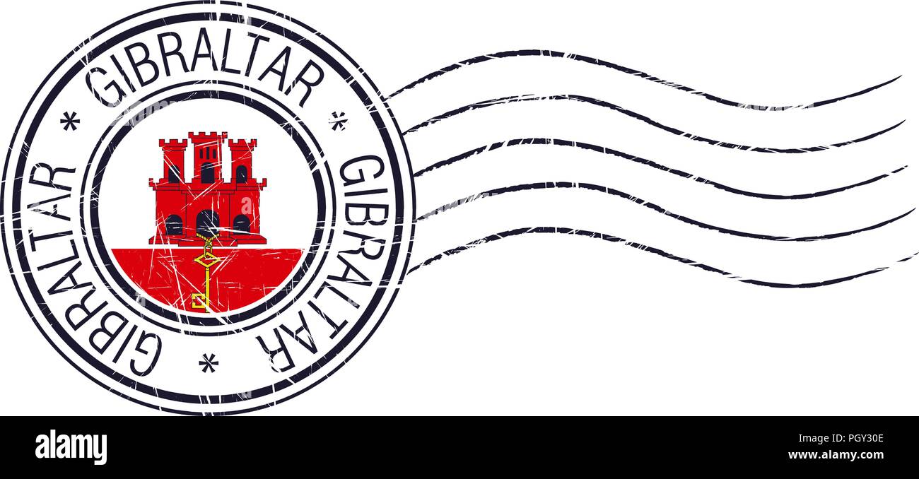 Gibraltar city grunge postal stamp and flag on white background Stock ...