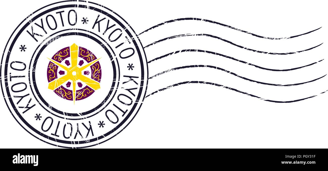 Kyoto city grunge postal stamp and flag on white background Stock ...