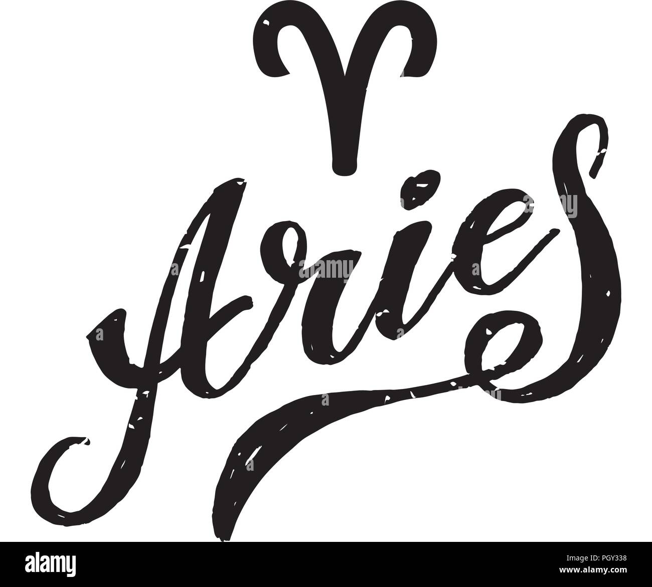 Aries lettering Calligraphy Brush Text horoscope Zodiac sign ...