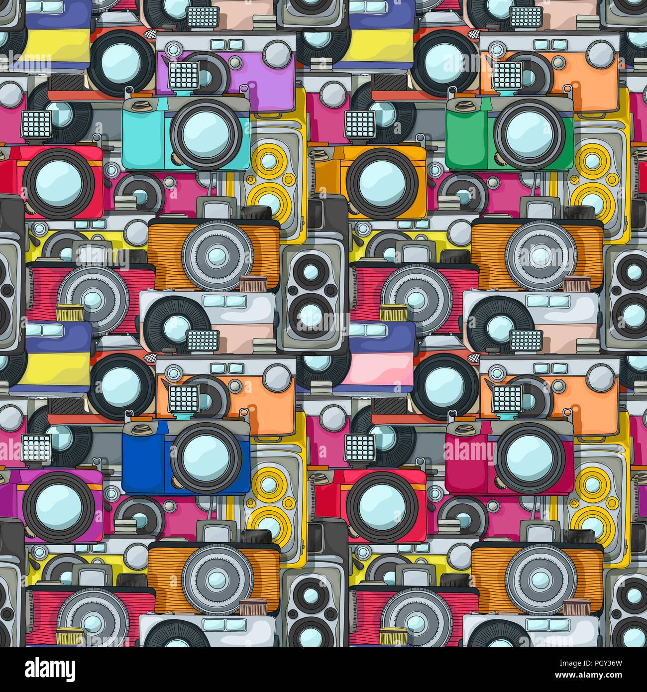 Seamless pattern with colored vintage cameras Stock Vector Image & Art ...