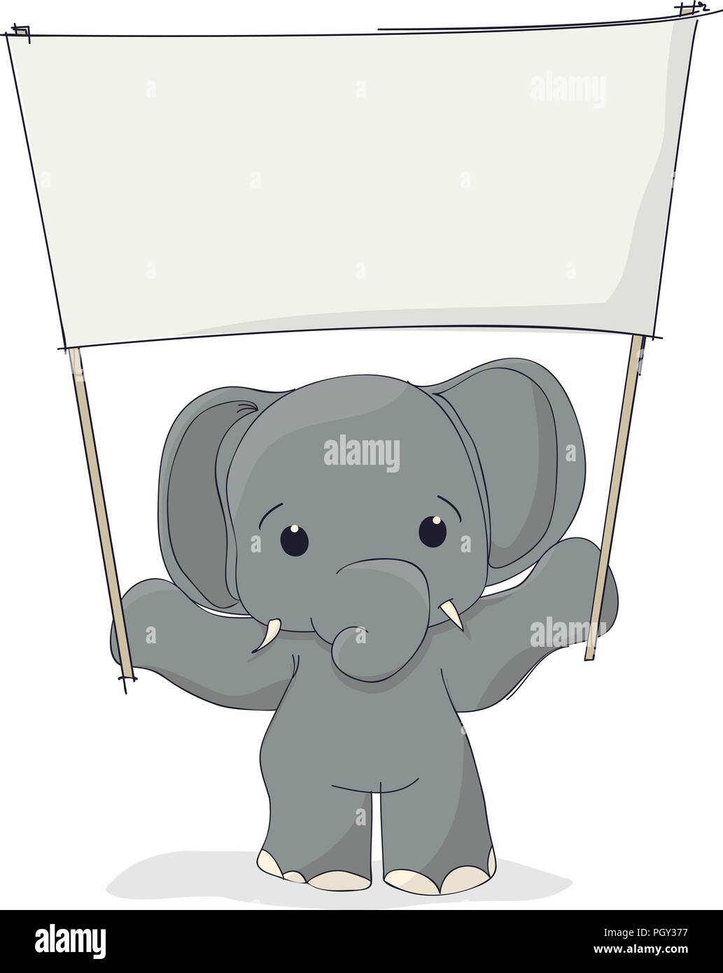 Cute little elephant holdin a banner on white background Stock Vector ...