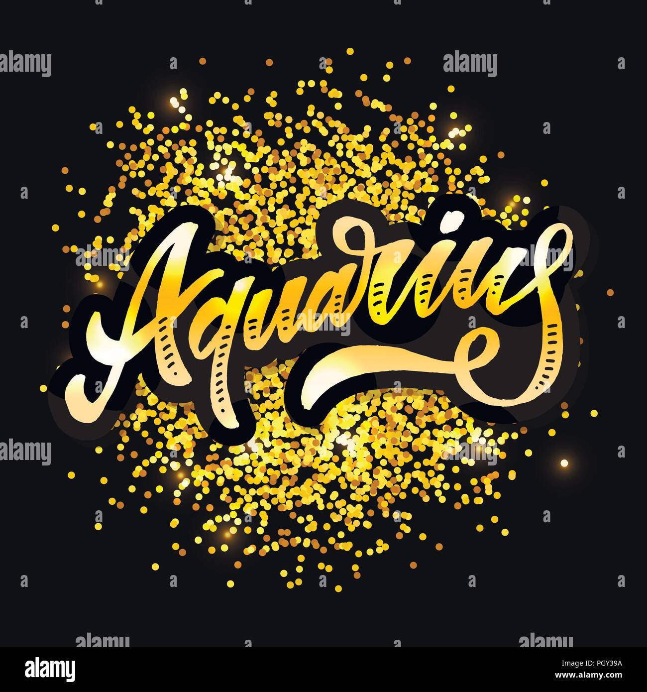 Aquarius lettering Calligraphy Brush Text horoscope Zodiac sign ...