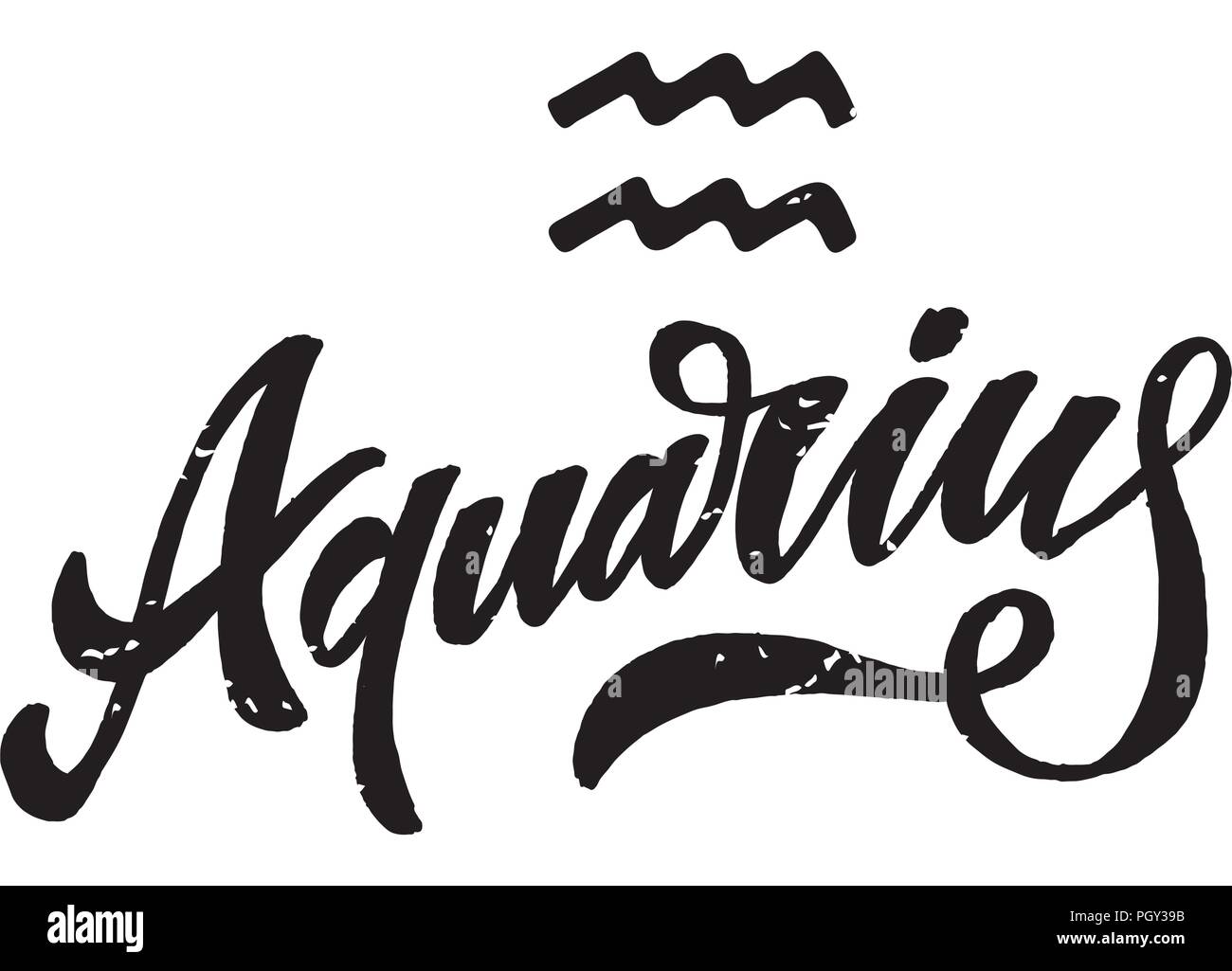 Aquarius lettering Calligraphy Brush Text horoscope Zodiac sign ...