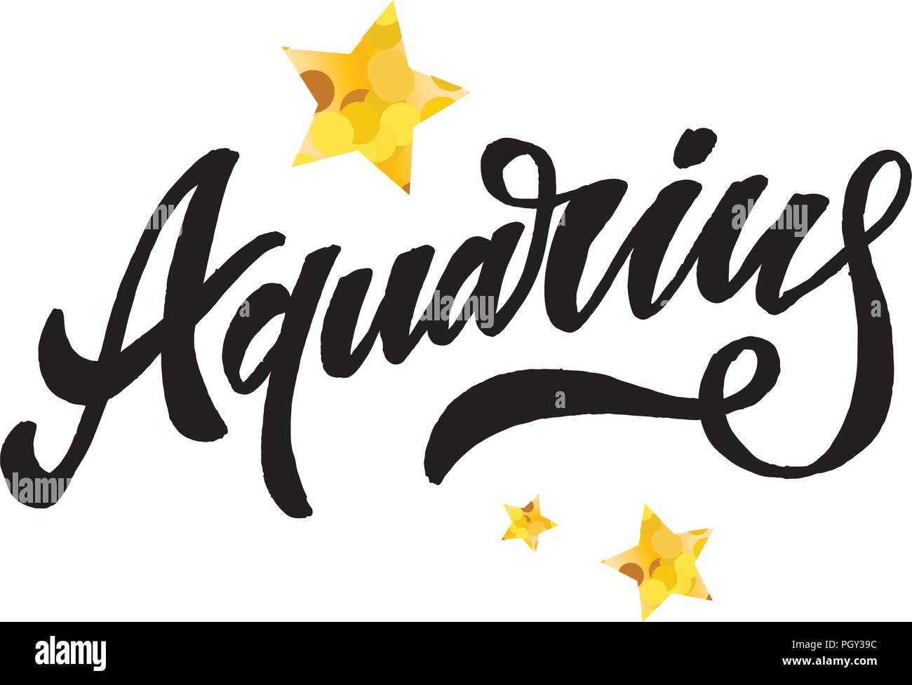 Aquarius lettering Calligraphy Brush Text horoscope Zodiac sign ...