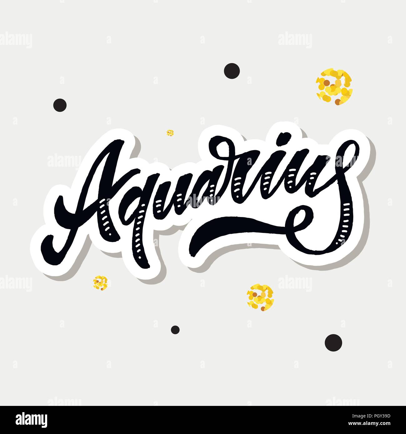 Aquarius lettering Calligraphy Brush Text horoscope Zodiac sign ...