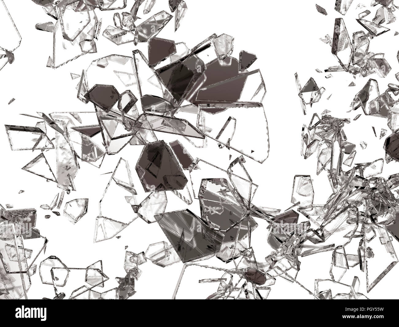 Pieces of broken or cracked glass on white, 3d illustration; 3d ...
