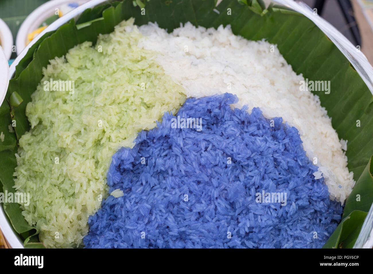 Naturally coloured sticky rice ( with butterfly pea and pandan ...