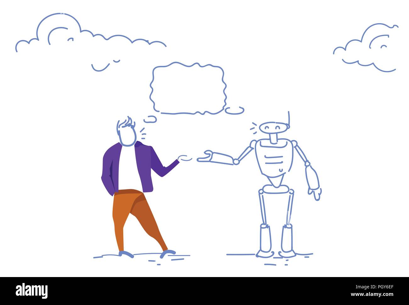 businessman vs modern robot chat bubble communication concept man bot ...