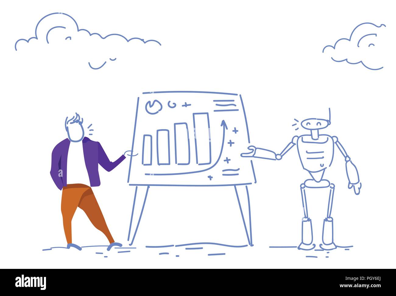 businessman vs modern robot financial graph analytics consultation ...