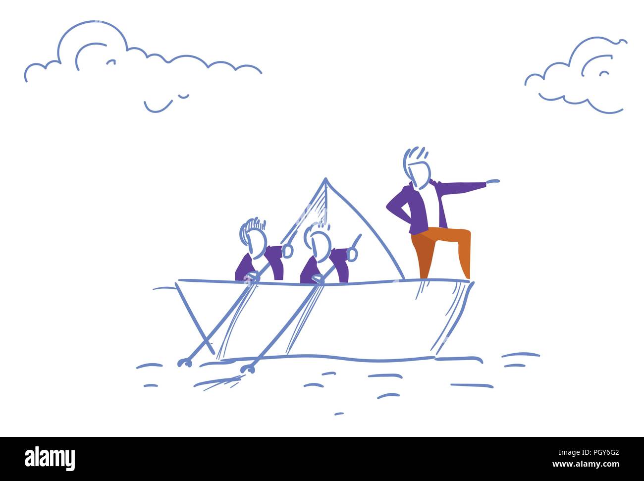 Businessmen team swimming paper boat leading business people teamwork ...