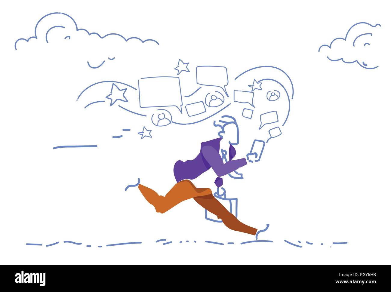 businessman running social media chat communication using mobile app ...