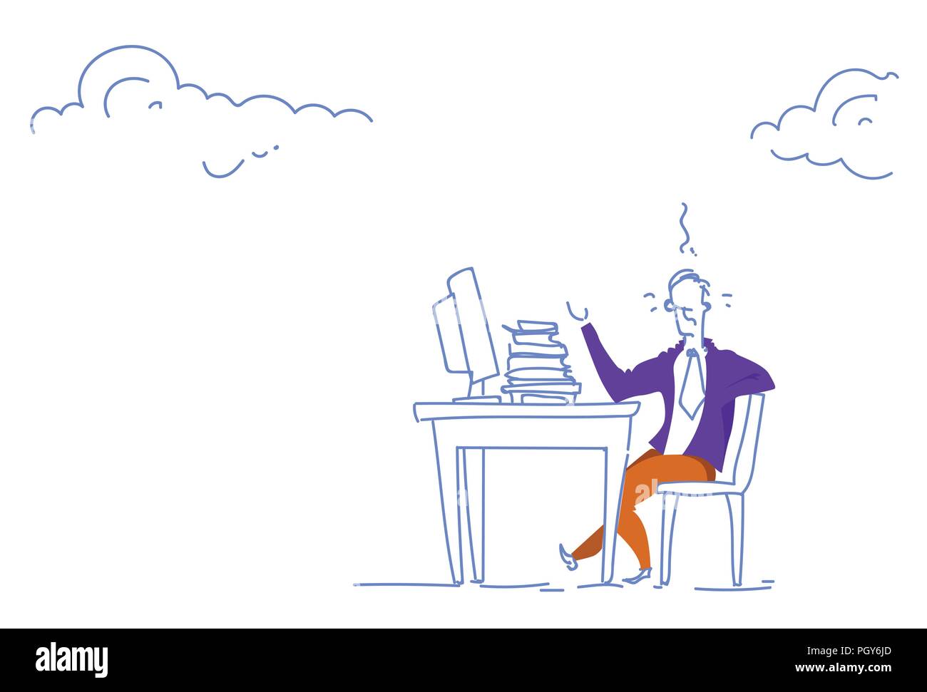 tired businessman sitting desk office hardworking process computer ...