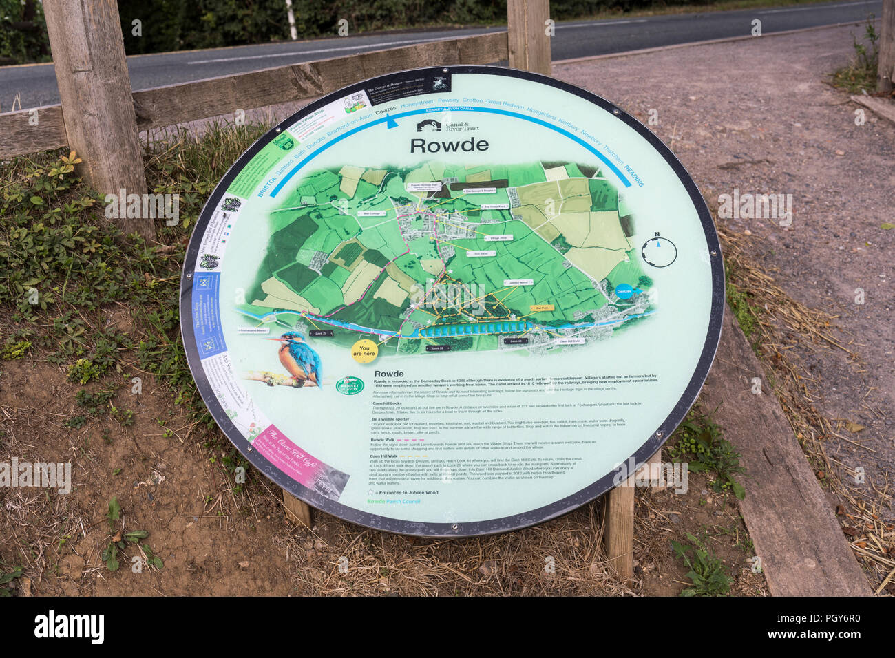 Rowde information sign giving details of walks, wildlife and Caen Hill ...
