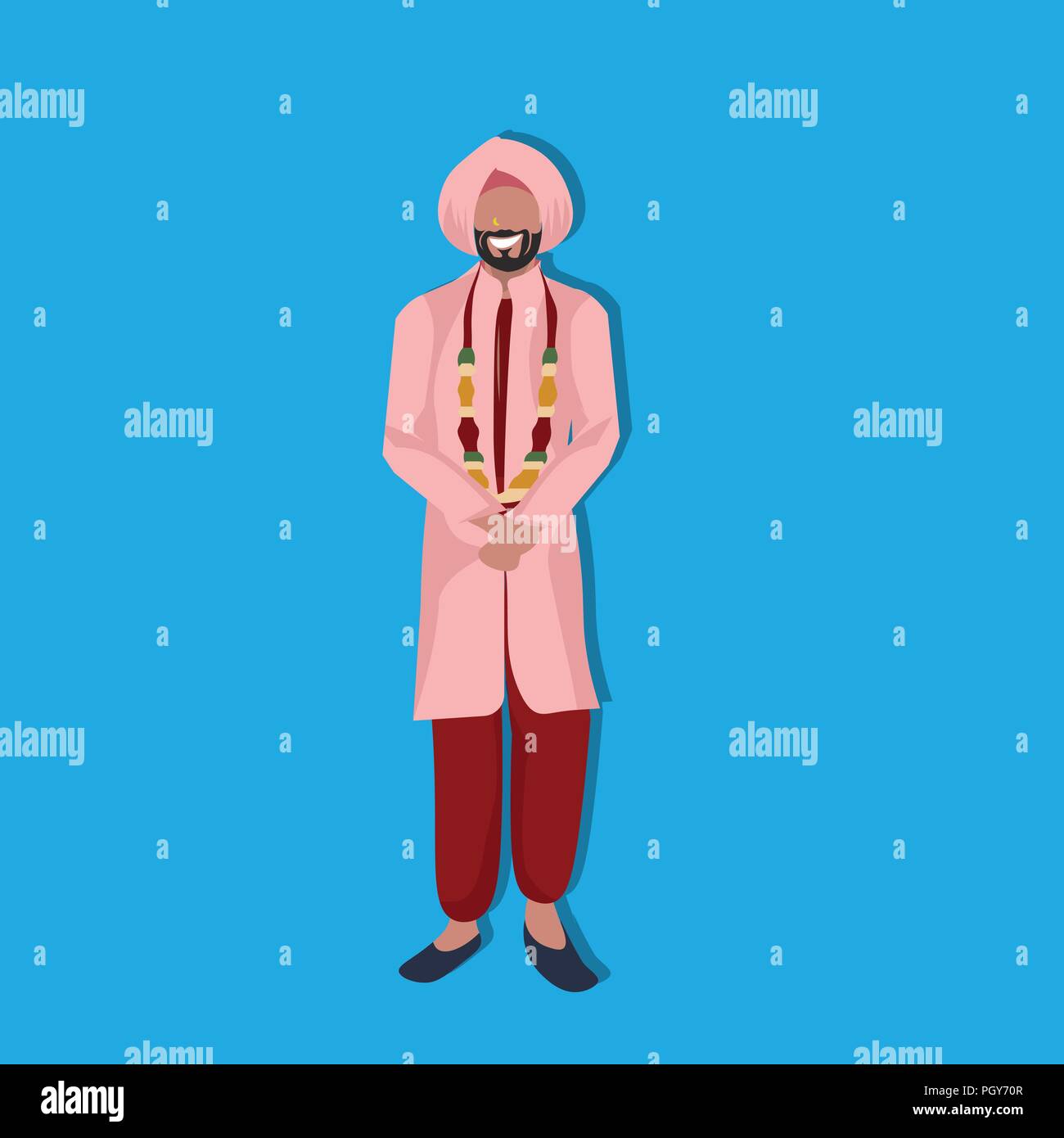 indian man standing in national traditional clothes male cartoon ...