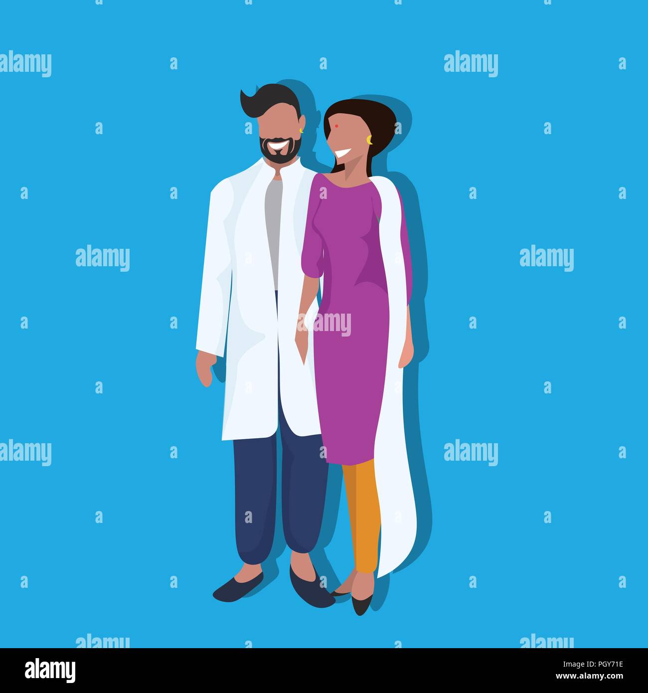 indian woman man couple bindi standing in national traditional clothes ...