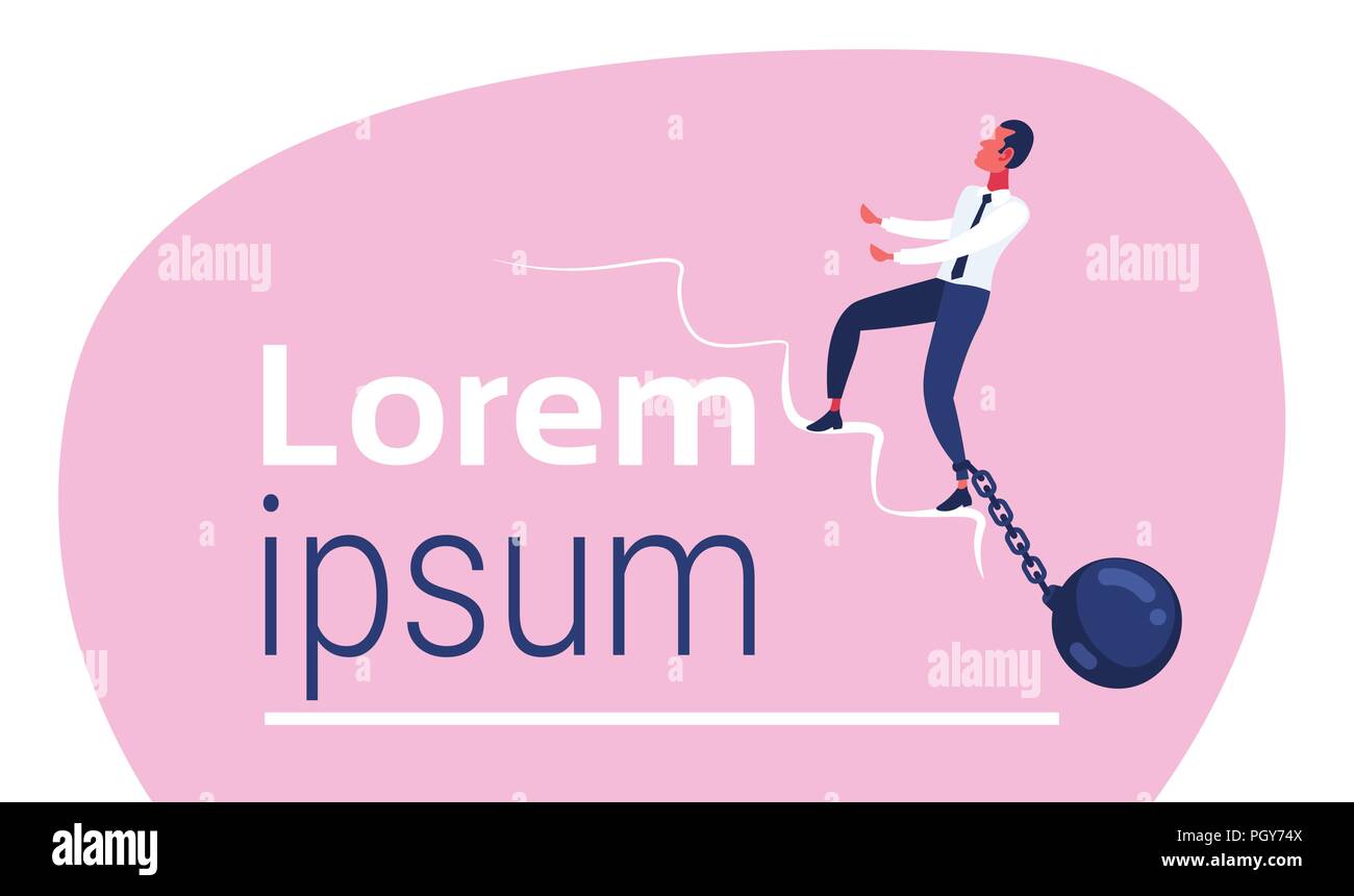 business man climbing up ladder chain bound leg credit debt finance ...