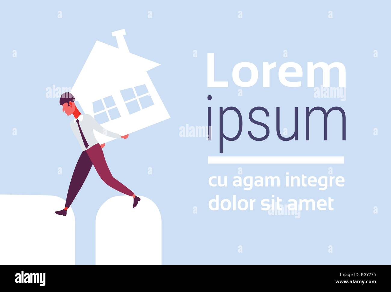 Overburdened business man carrying house on back crisis loan debt from ...