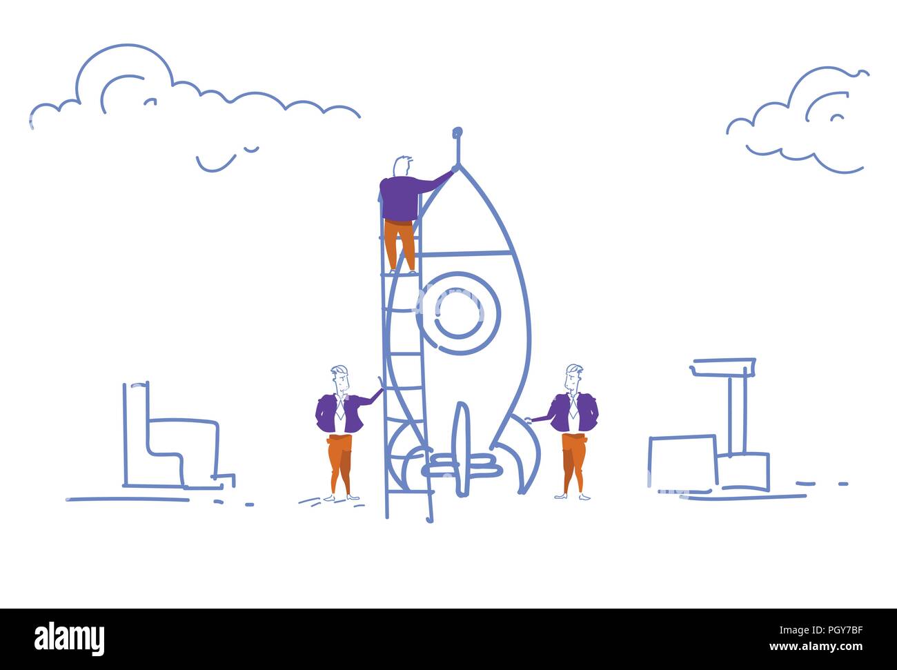 business people preparing to launch rocket business startup project ...