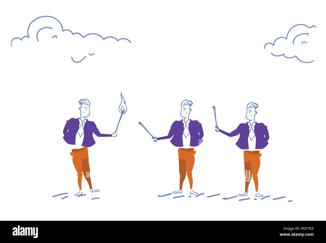 businessman set fire to colleagues holding burning wooden match stick ...