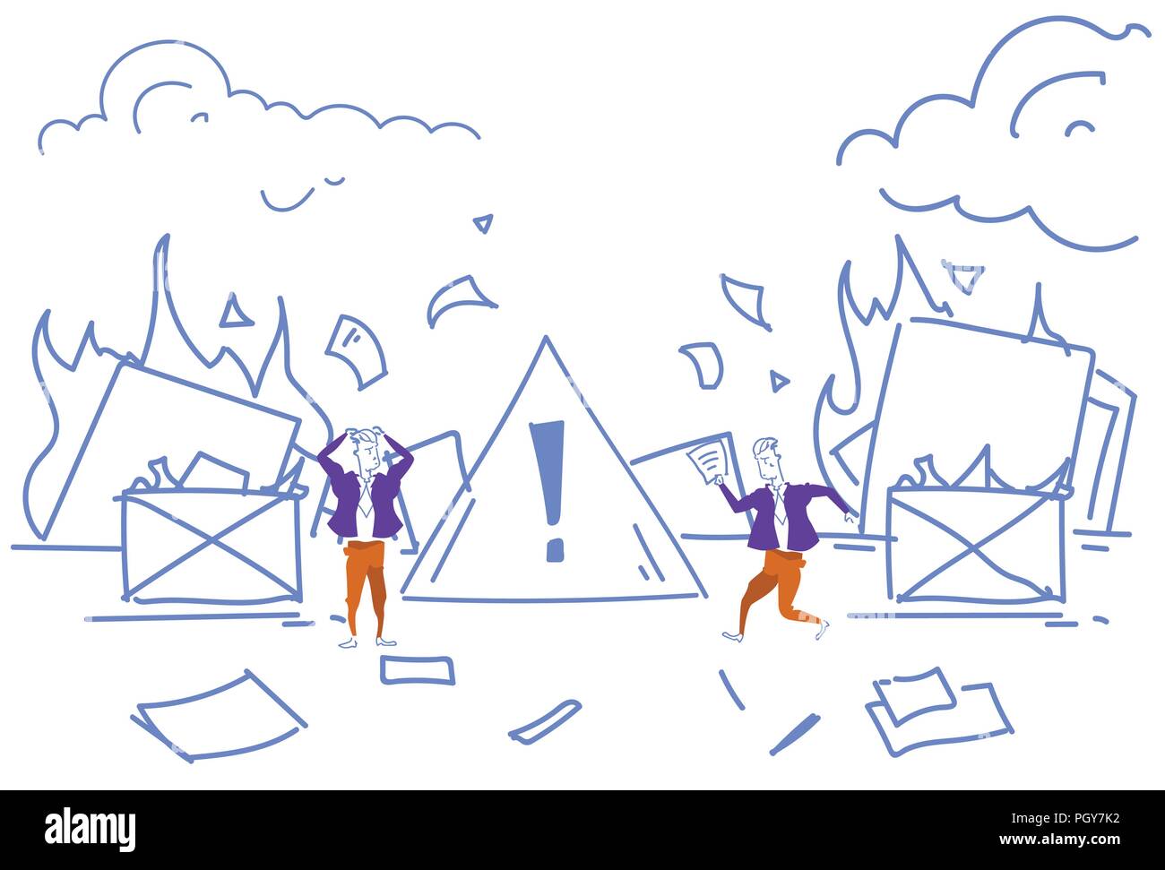 businessmen extinguishing fire workplace office privacy documents burn ...