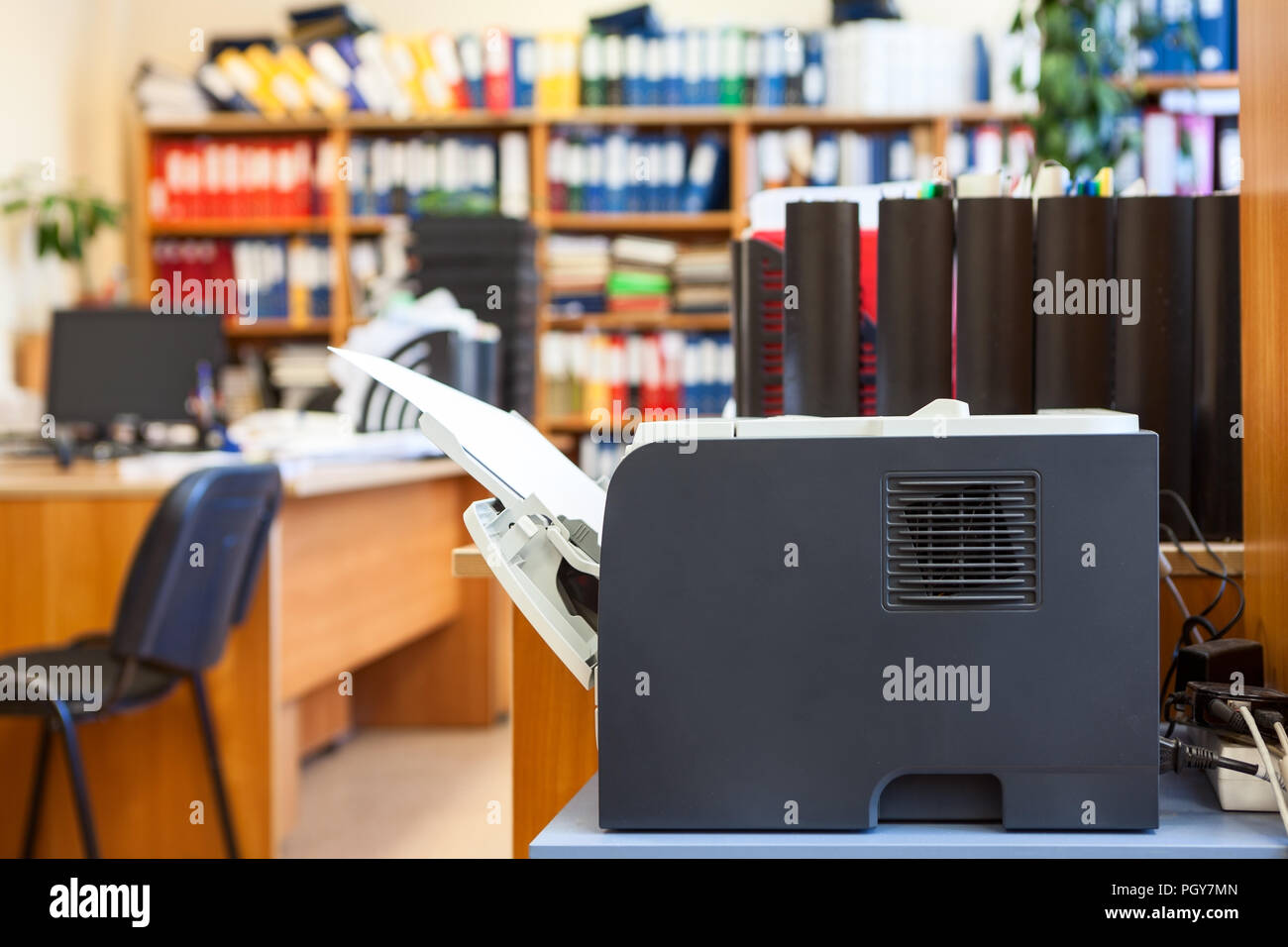Office supply: printer device is in empty corporate room Stock Photo ...