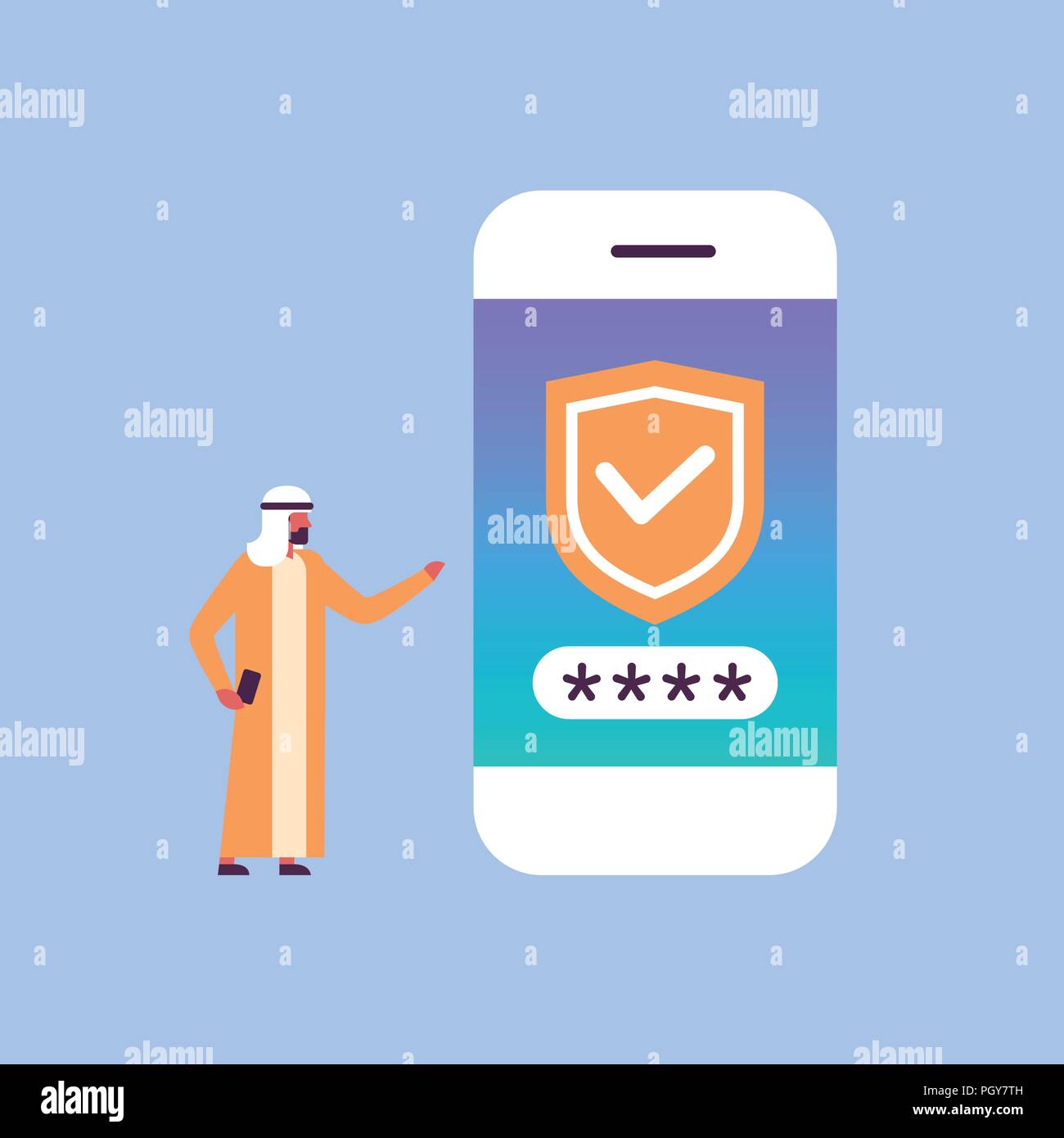 arabic man unlock smartphone verification mobile security app access ...